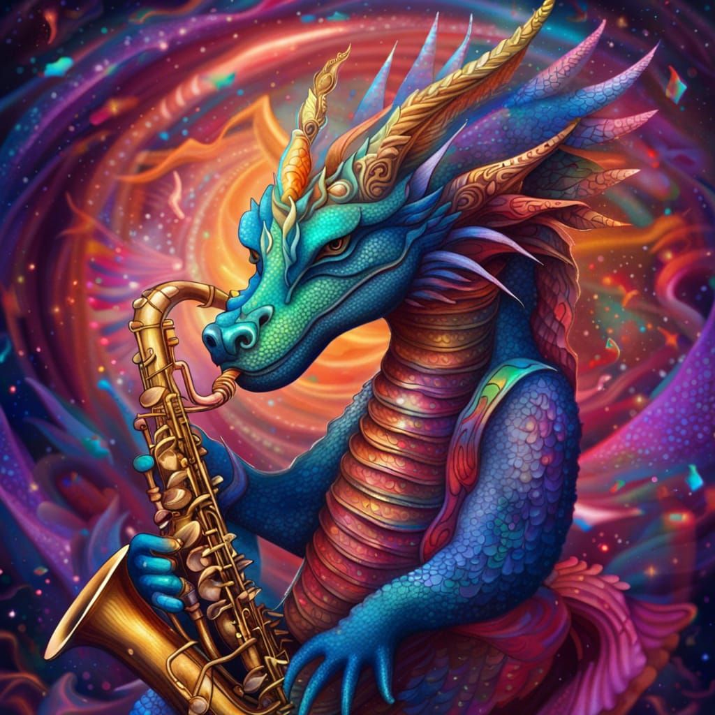 dragon playing a Saxophones, music coming out of it - AI Generated ...