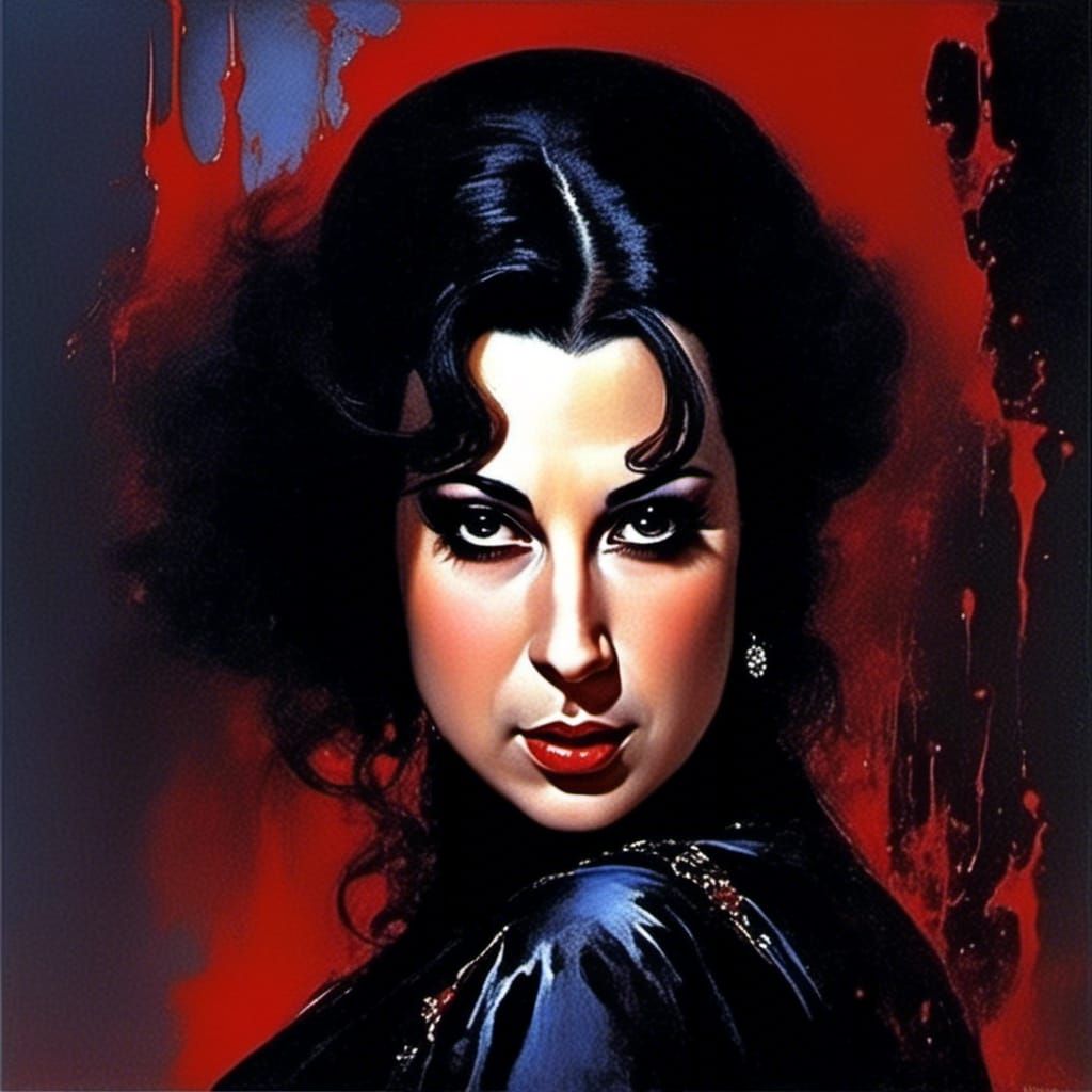 dark gothic portrait of an majestic aggressive female vampire, dark ...