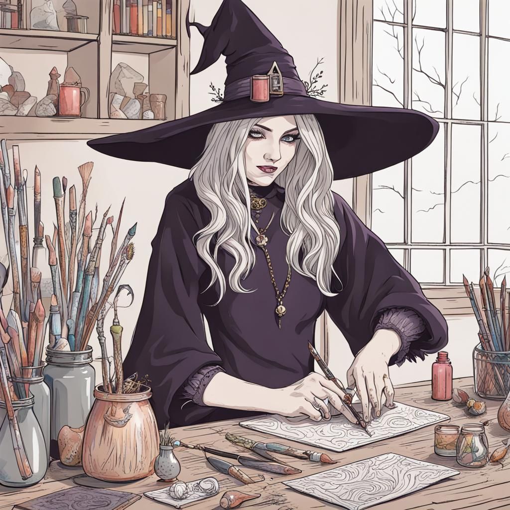 pretty witch making art - AI Generated Artwork - NightCafe Creator