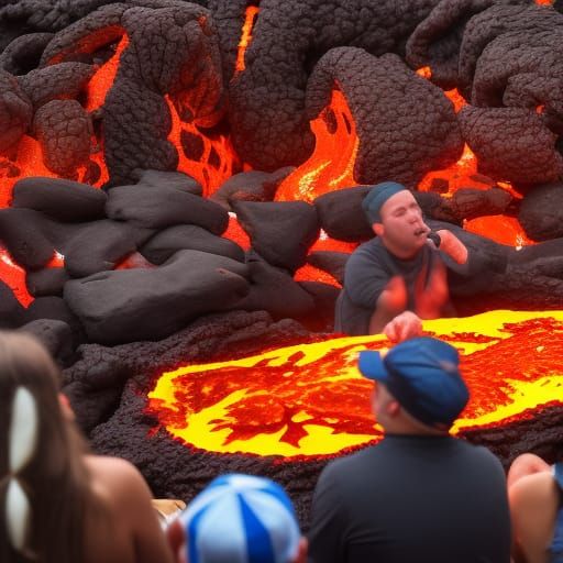 People attending an extreme lava eating contest - AI Generated Artwork ...