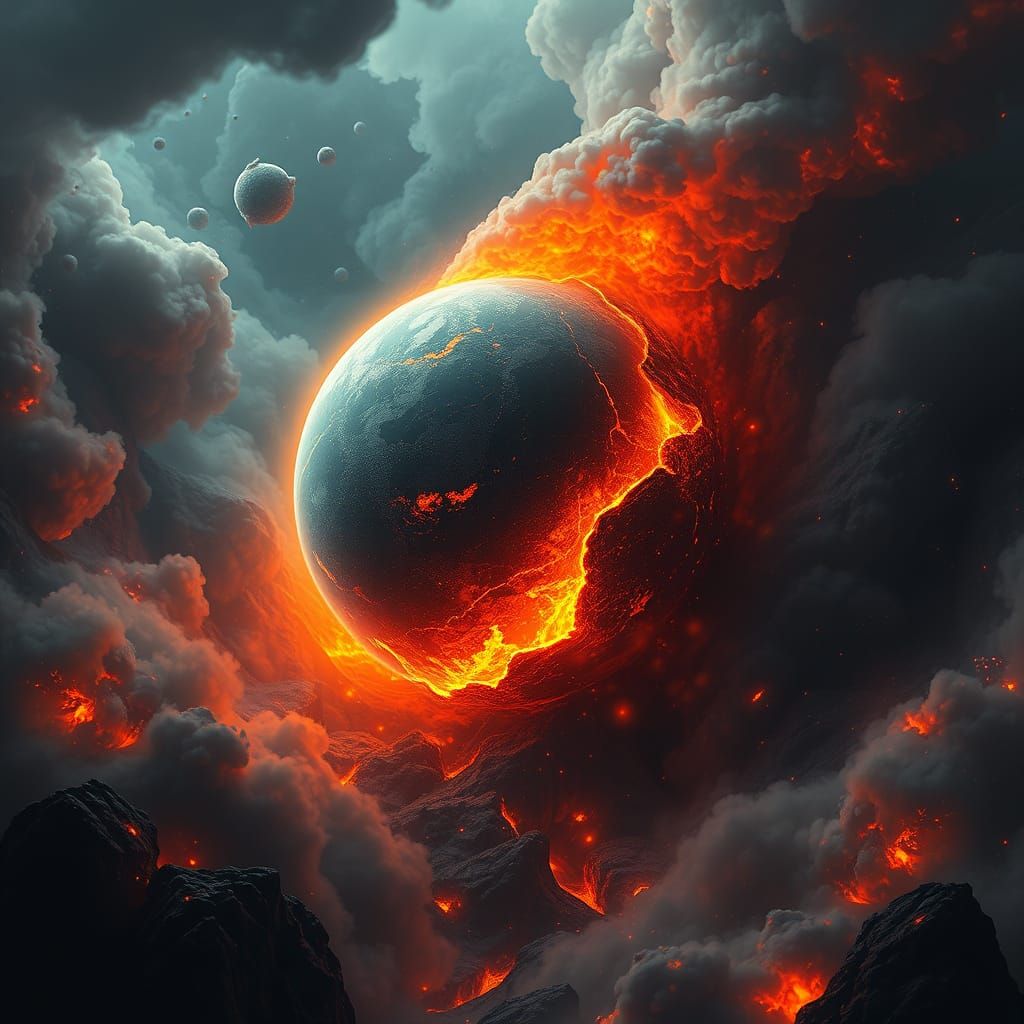 Fiery Genesis: Earth as a Blazing Inferno - AI Art