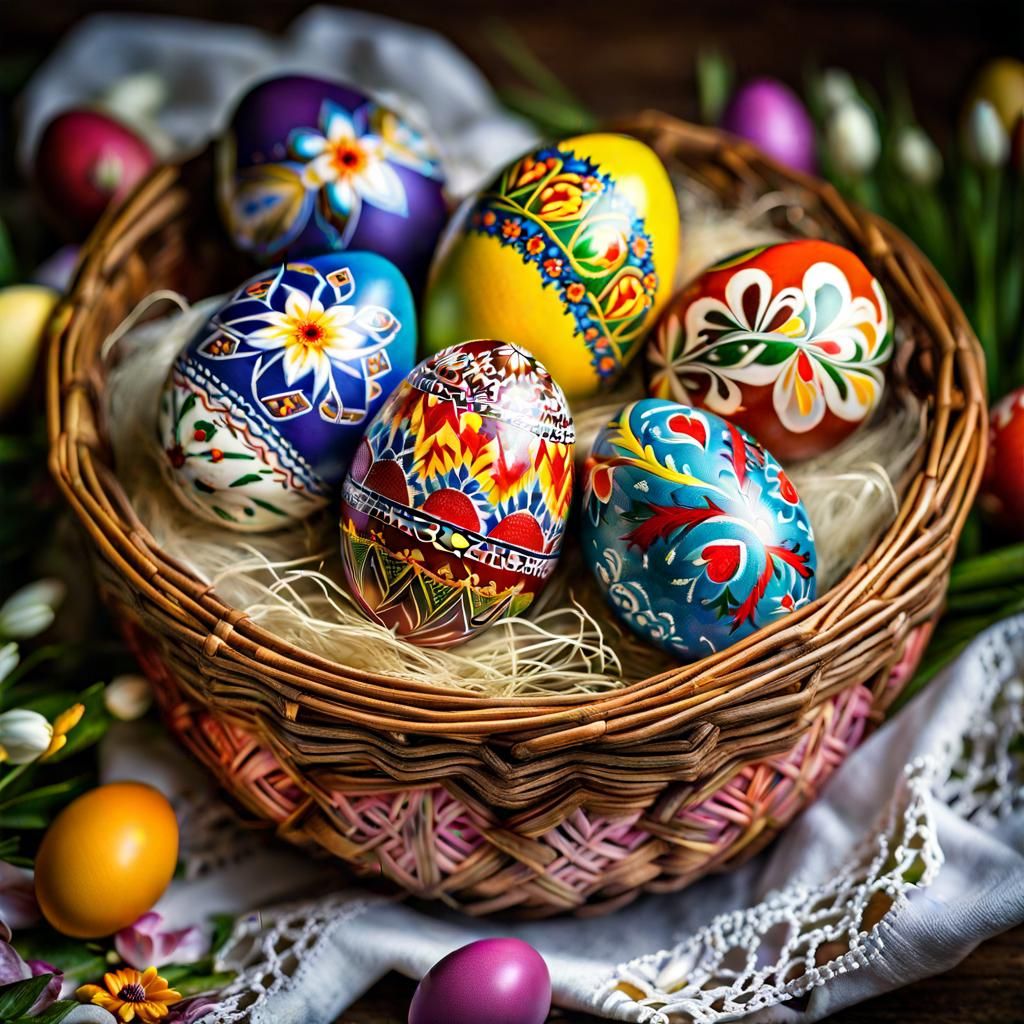 Pysanky Easter Basket - AI Generated Artwork - NightCafe Creator