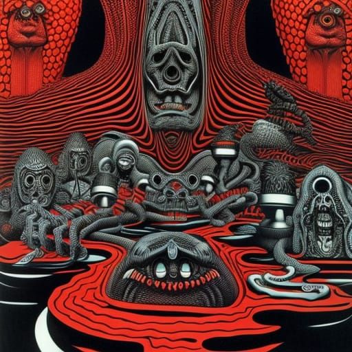 intricately detailed grotesque illustration by Basil Wolverton, Dark ...