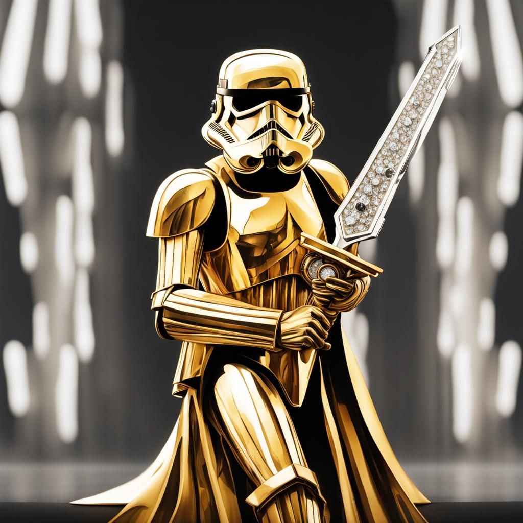 A golden storm trooper holding a diamond sword - AI Generated Artwork ...