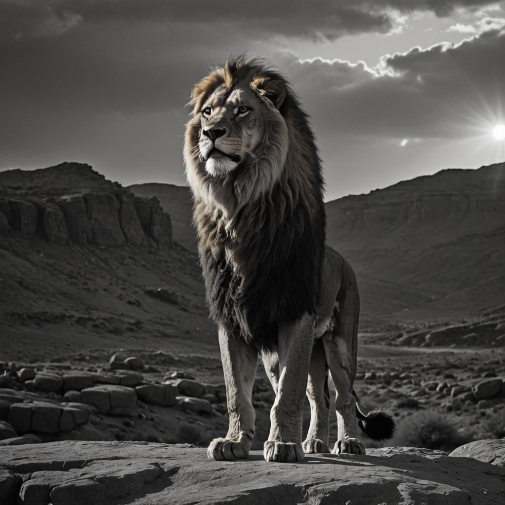 Barbary Lion - Majestic Barbary Lion in a Desolate Film Noir...