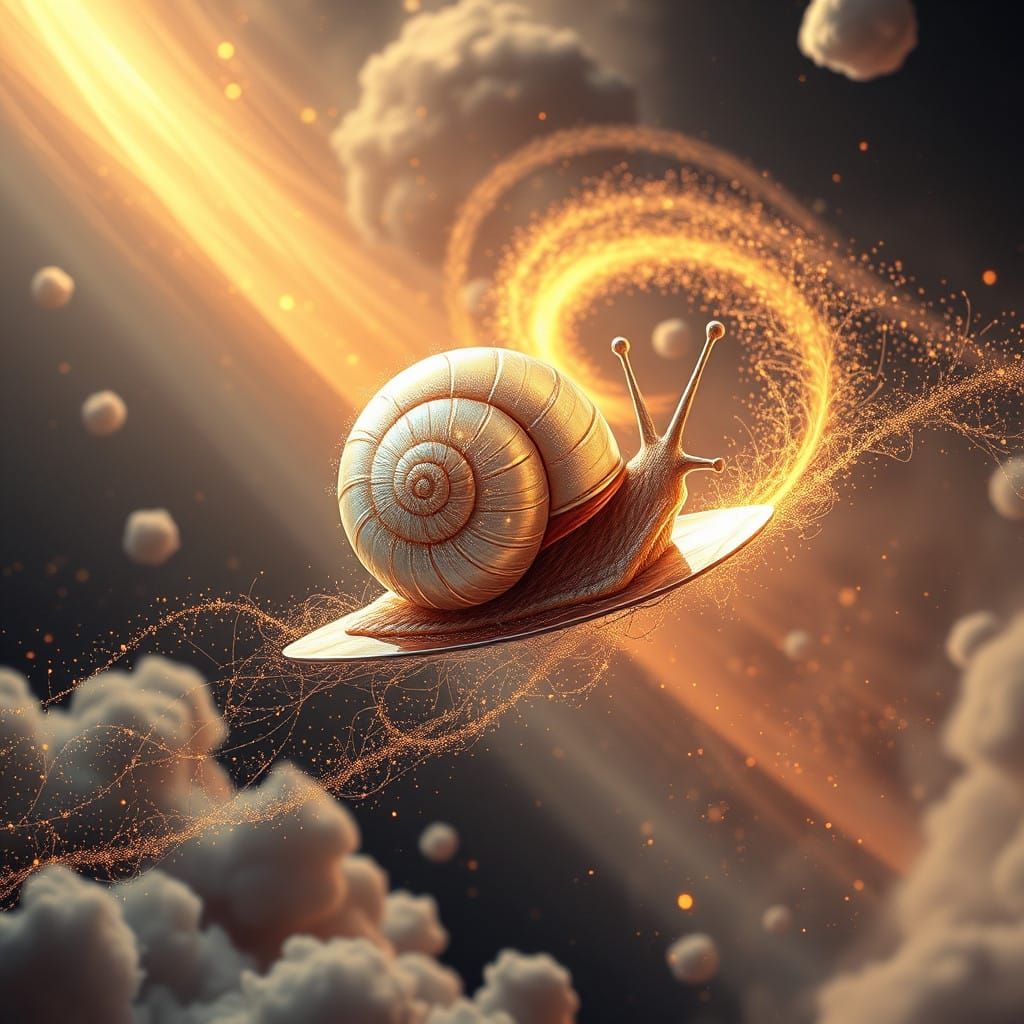 Surreal Kawaii Snail Surfer Glides in Cosmic Lands... - AI Art