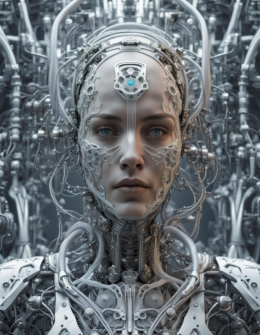 Cyber Cyborg in white - AI Generated Artwork - NightCafe Creator