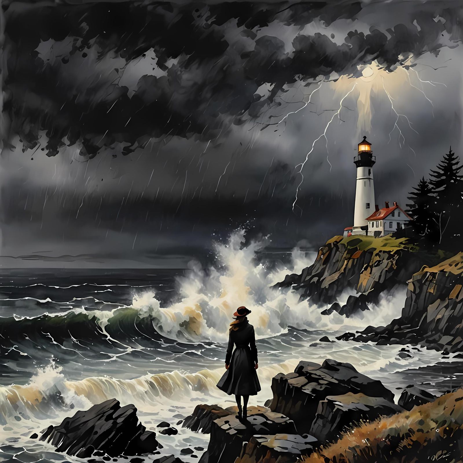 Dark Lighthouse Scenery 🎨🌊 v2 - AI Generated Artwork - NightCafe Creator