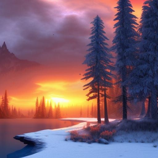 Winterscapes: Odel Forest- Daily challenge #52 - NightCafe Creator