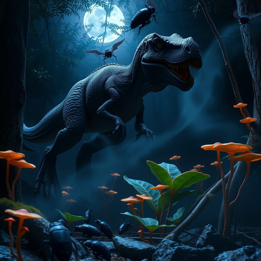 Dark Fantasy Raptor Hunts in a Swirling Fog of Mys... - AI Art