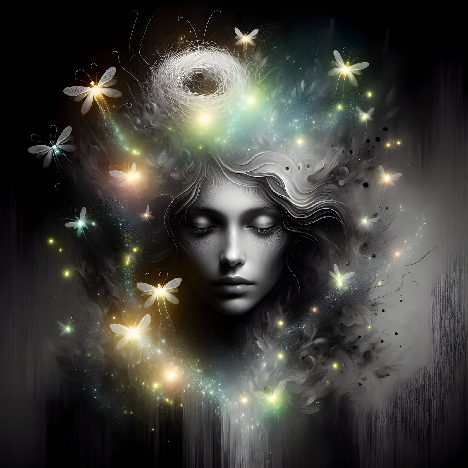 A symphony of fireflies - Surrealist Goddess Emerges from Wh...
