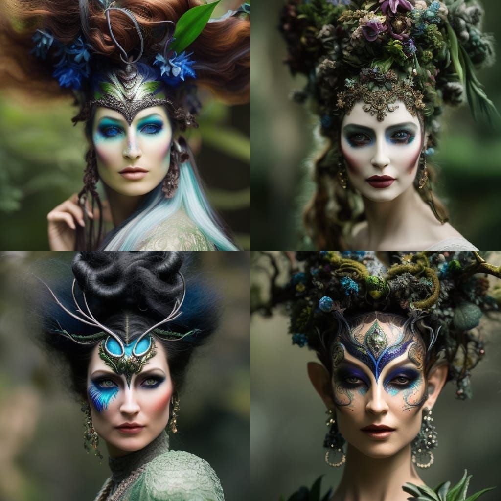 profile beautiful dryad, hyacinth hair, nature spirit, facepaint,by ...