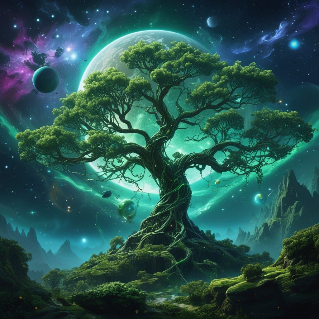 Space tree - Ethereal Space Tree in Iridescent Nebula