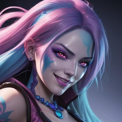 Jinx from League of Legends a beautiful and detailed woman with pink ...