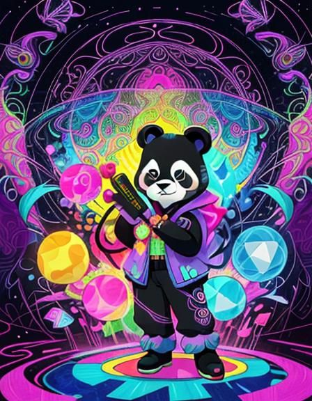 Hyper detailed cubist (psychedelic artwork of a panda:1,8) made of ...