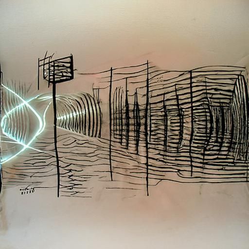 Doppler effect waves field, ink drawing, only red glowing neon - AI ...