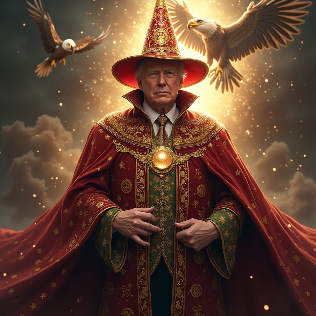 pure beauty - Golden Wizard Trump: A Majestic Fantasy Figure