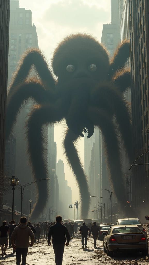 Gargantuan Fuzzy Tarantula Devastates New York Cit... - AI Art