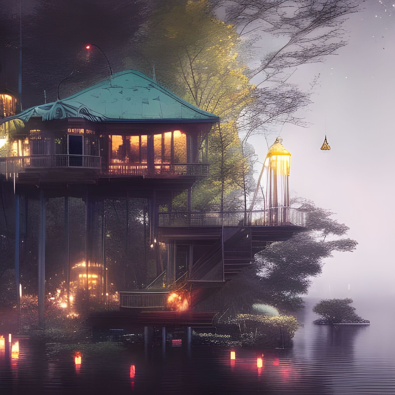 Treehouse by the water - AI Generated Artwork - NightCafe Creator