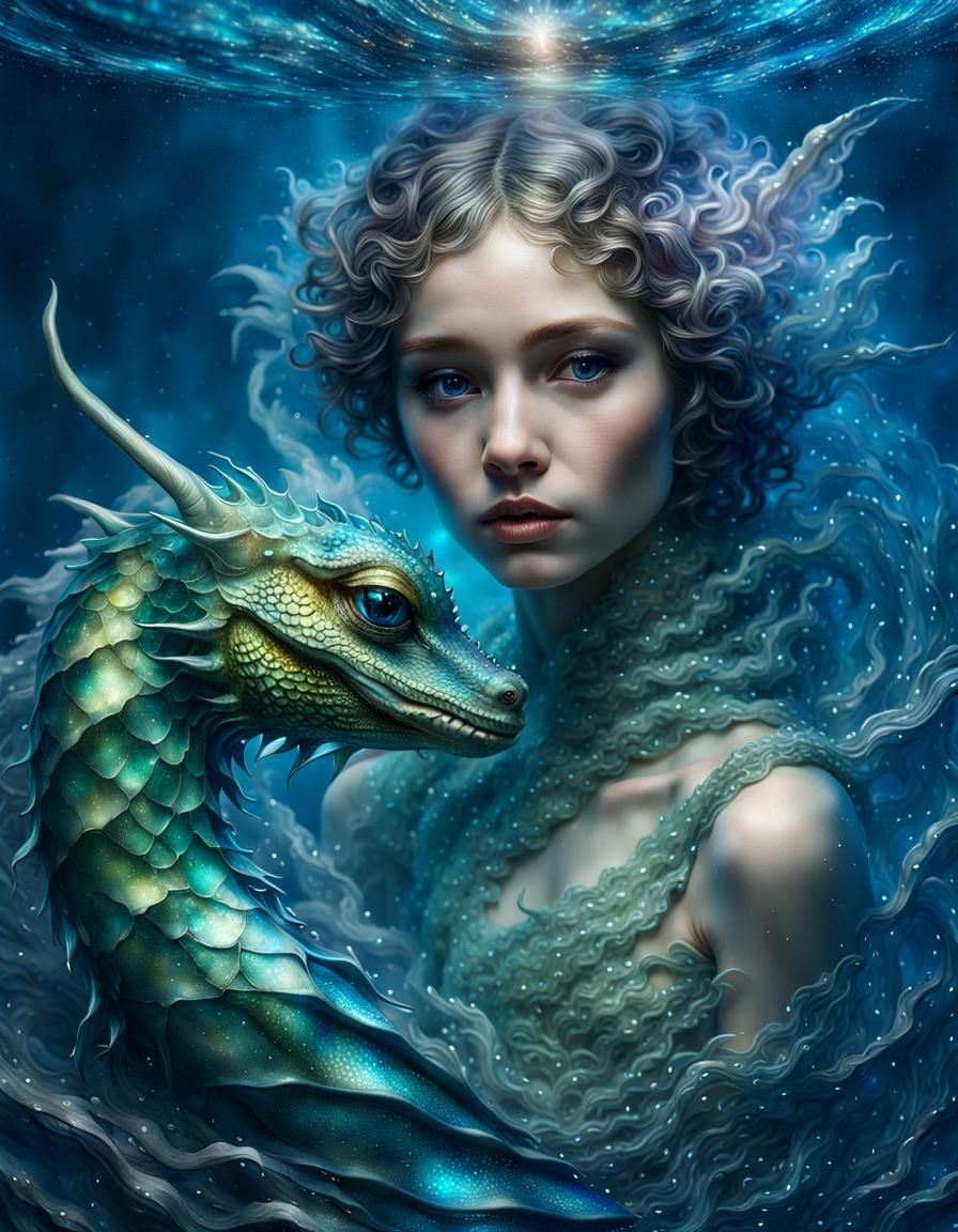 Underwater Beautiful Waterpixie Hugging Her Water Dragon - AI Generated ...