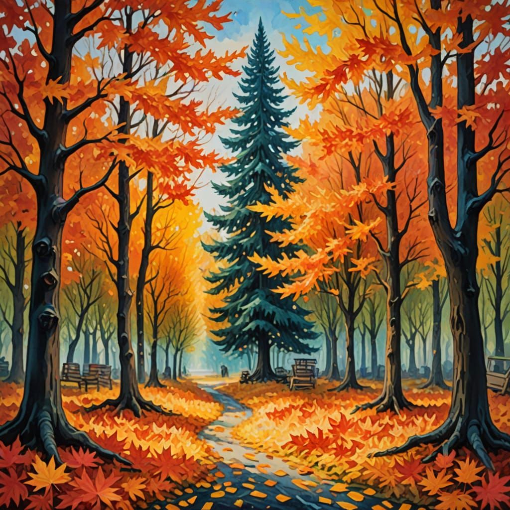 Flaming Maples in Epic Impressionist Masterpiece - AI Art