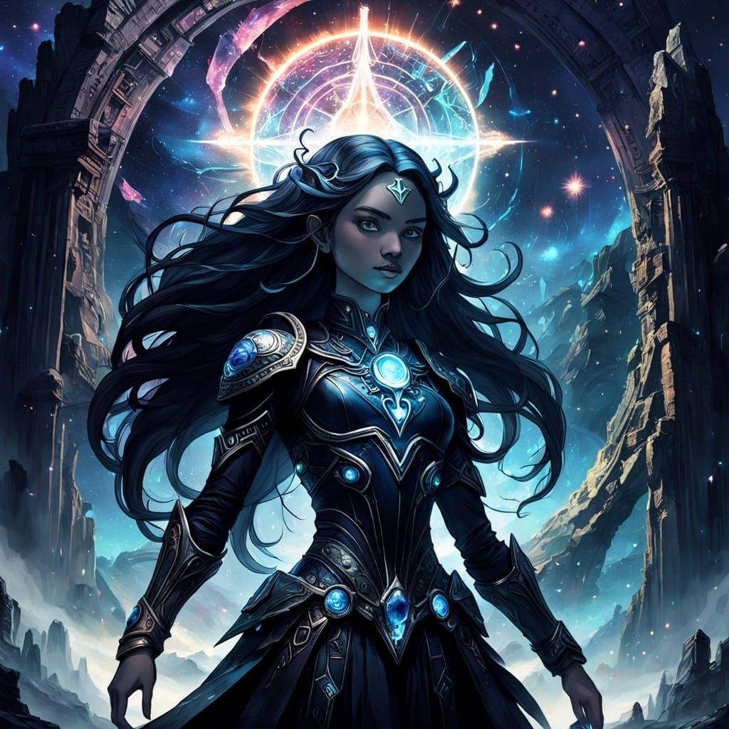 Ethereal Warrior in Cosmic Ruins - Surreal Digital... - AI Art