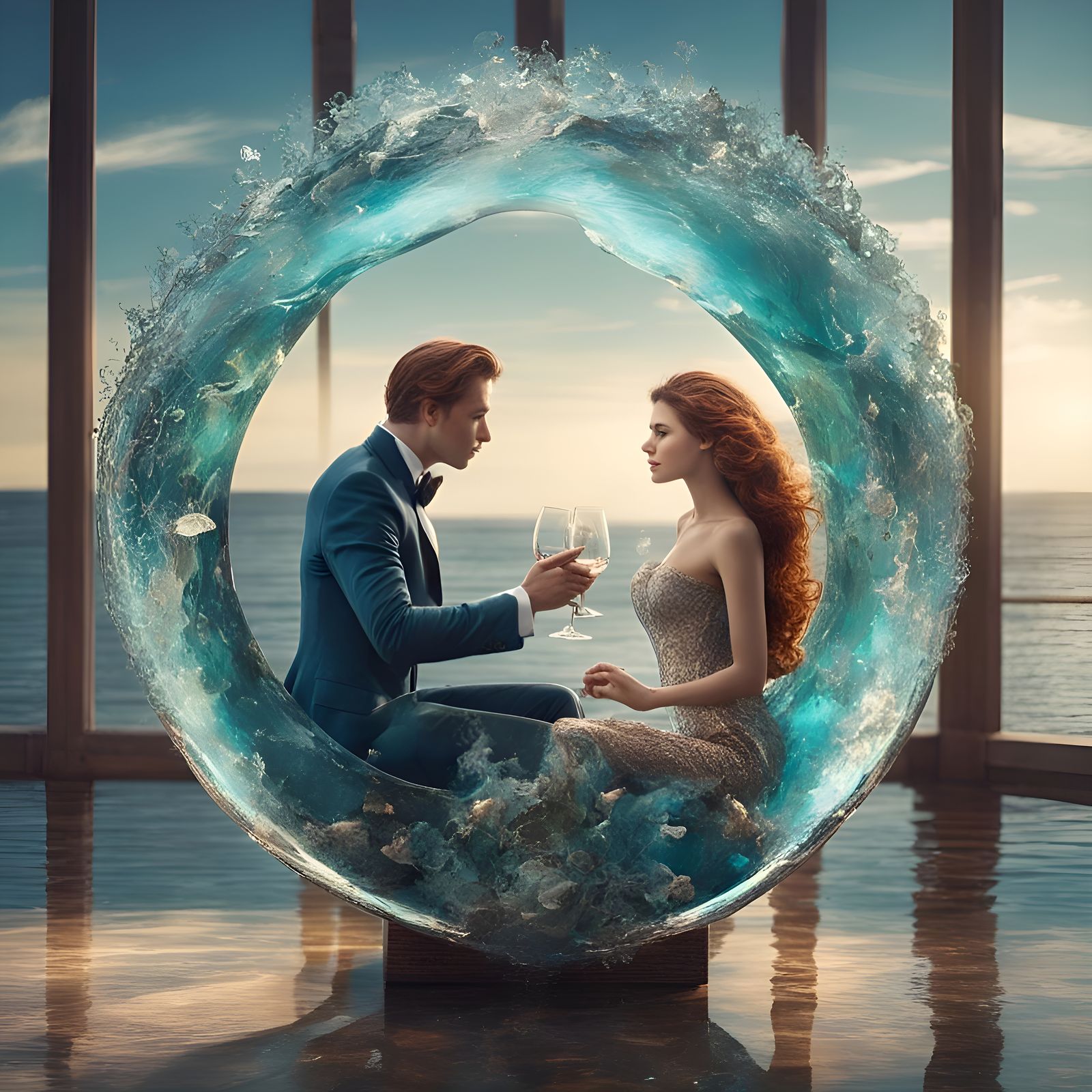 The glass circle in side love in Mermaid and man the man is bot in side ...
