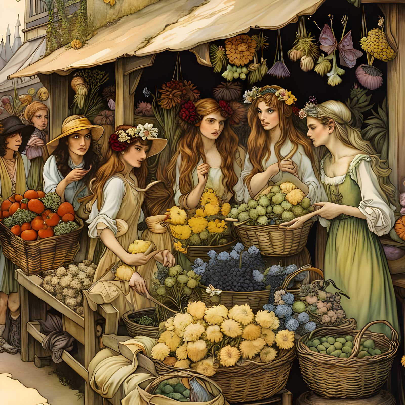Medieval Flower Market - AI Generated Artwork - NightCafe Creator