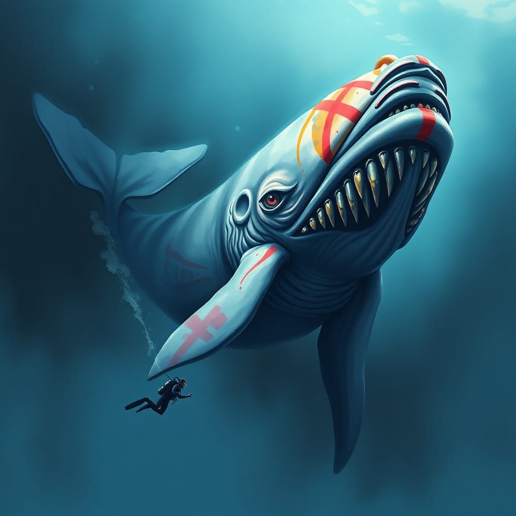 Gargantuan Bloop Leviathan Faces Tiny Scuba Diver ... - AI Art