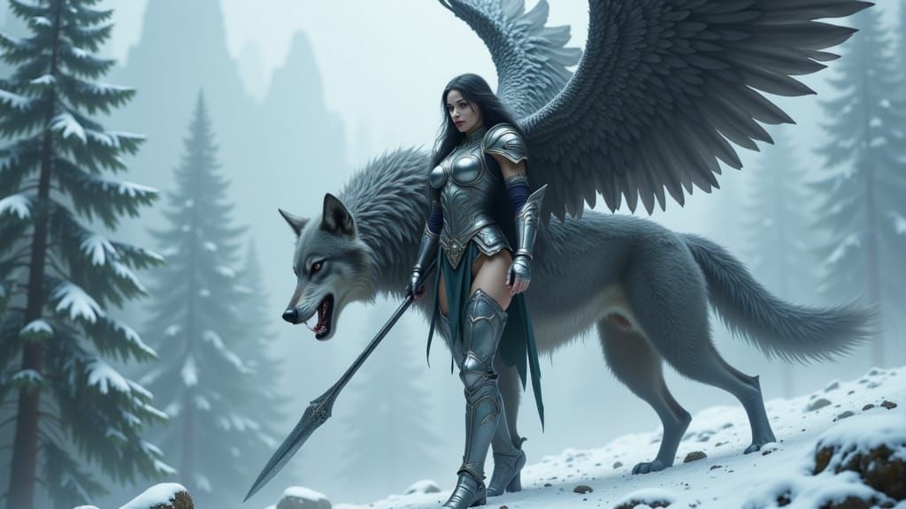 A valkyrie and Wolf companion. - Dark Valkyrie Descends Upon...