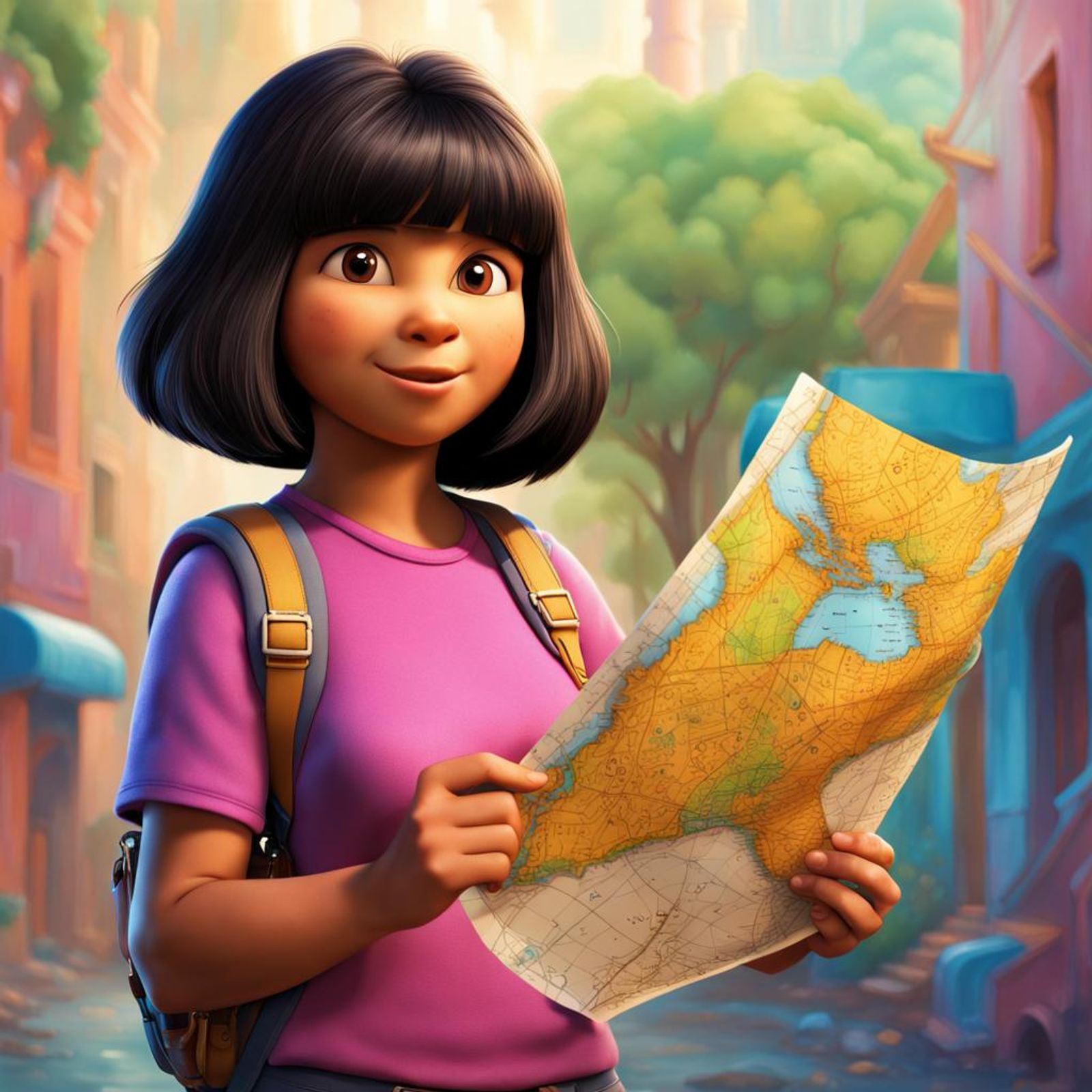 Dora the explorer holding a map - AI Generated Artwork - NightCafe Creator
