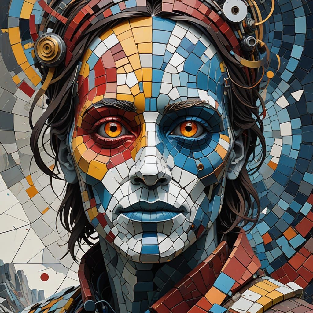 digital artwork that depicts a human face with a unique and striking ...