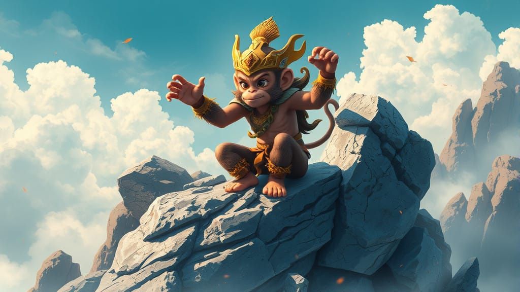Monkey King Sun Wukong is born from a rock, as a young monkey he breaks ...