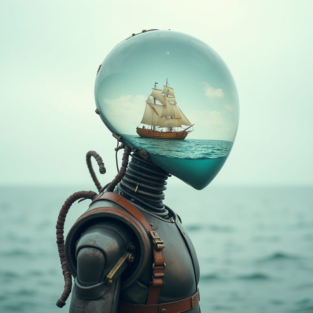 This cyborg’s head contains a miniature ocean stretching infinitely ...