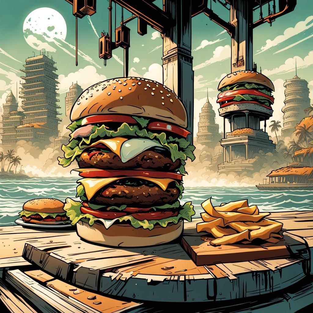burger island buildings are burgers - AI Generated Artwork - NightCafe ...