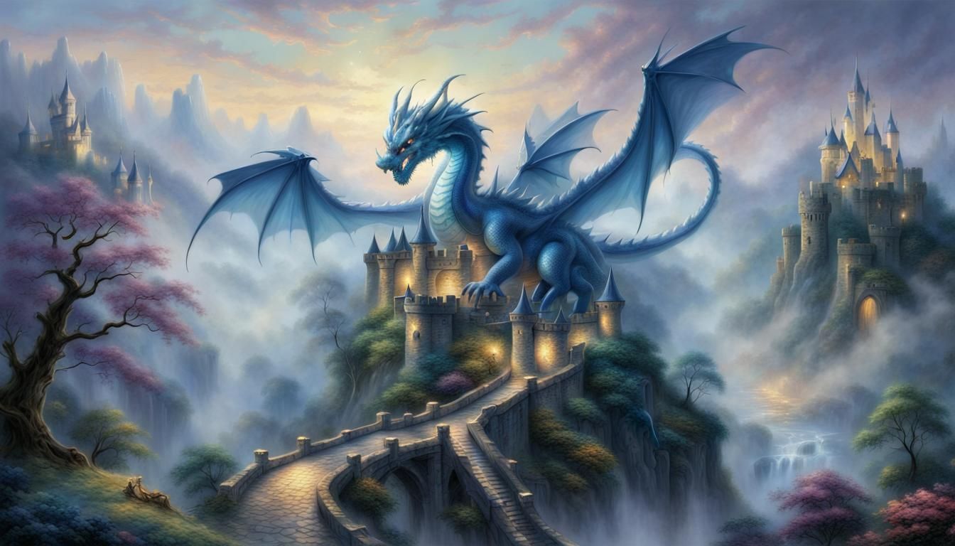 Ethereal Castle Scene in Soft Morning Light - AI Art