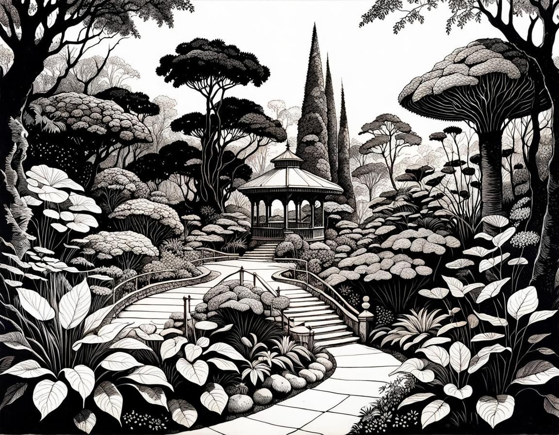 An intricately and meticulously detailed Ink Drawing of a Botanical ...