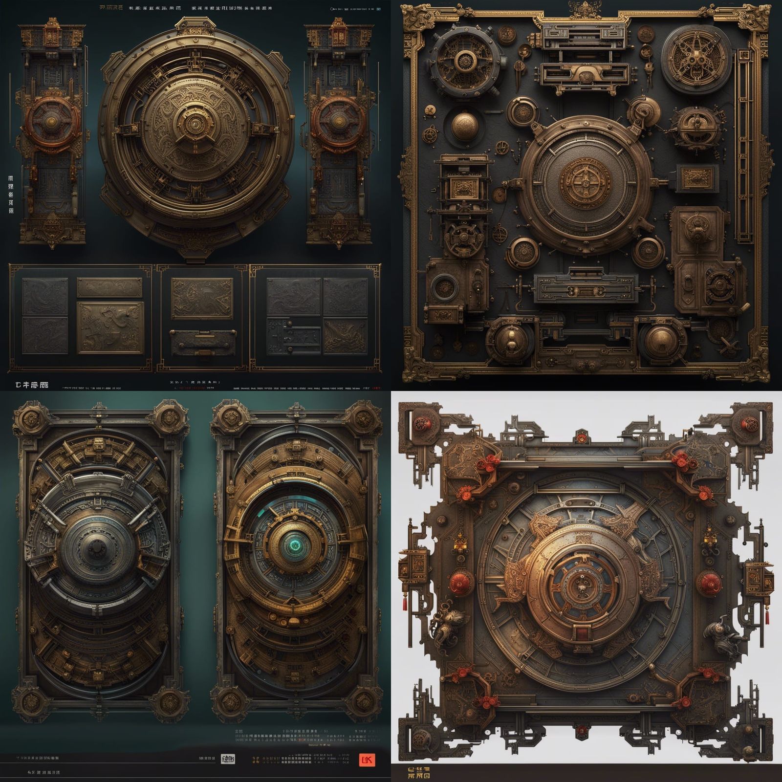 Traditional chinese, Mechanical UI Interface frame, large panels ...