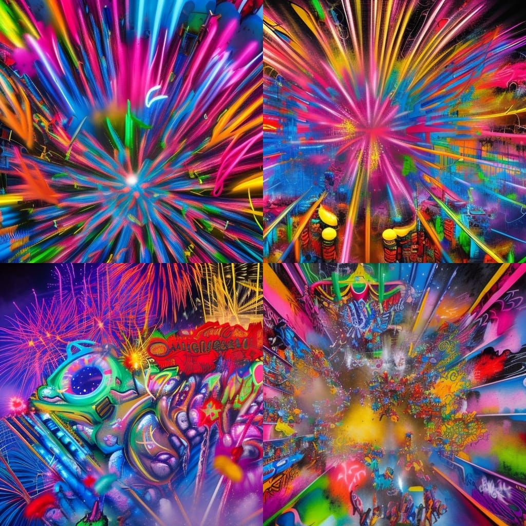 overhead view of a crazy carnival with neon lights and fireworks - AI ...