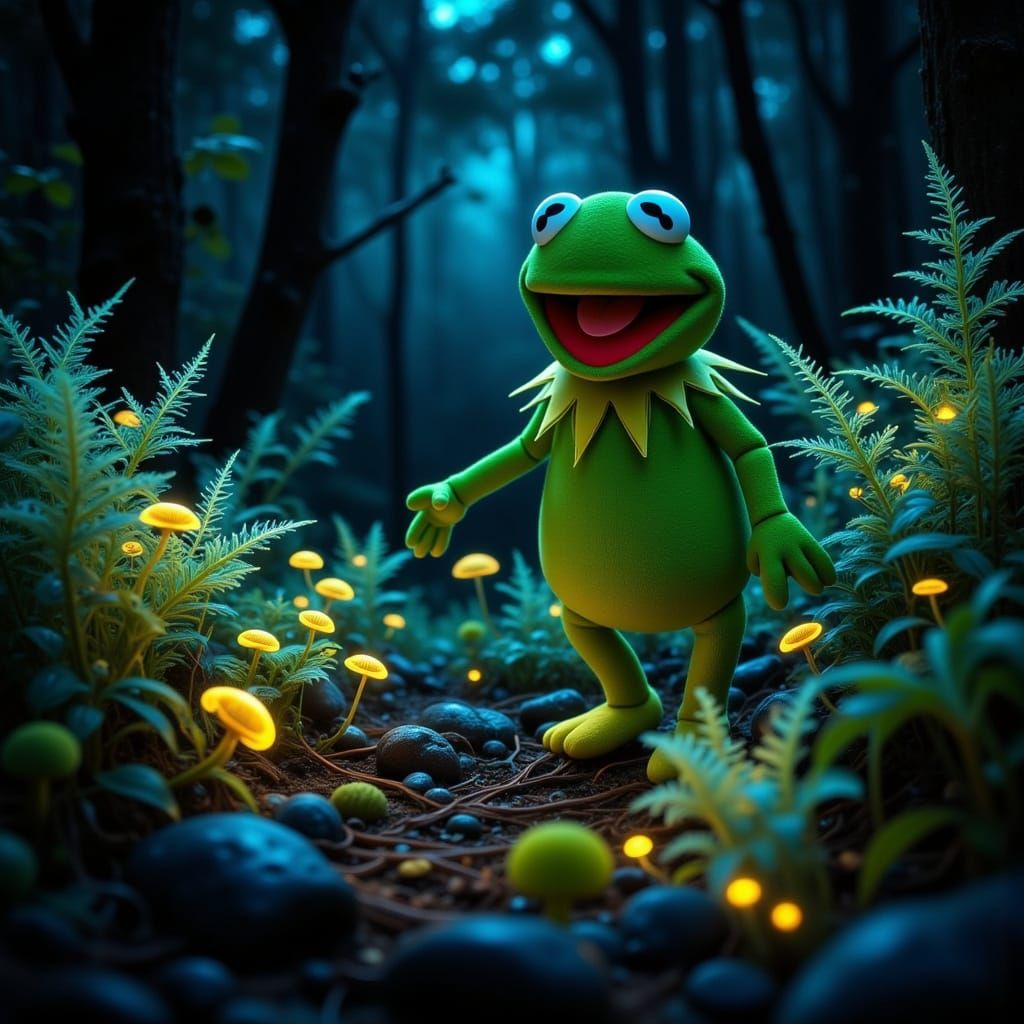 Muppet time - Surreal Bioluminescent Forest with Muppet Figu...