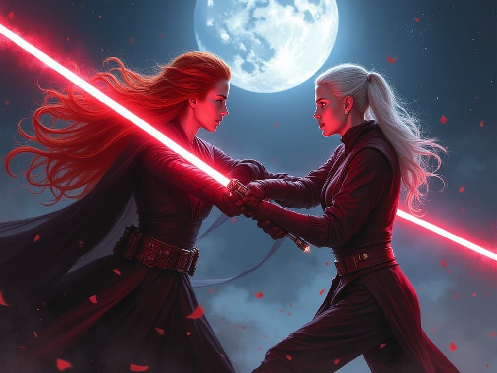 Ethereal Sith Duel in Midnight Splendor - AI Art