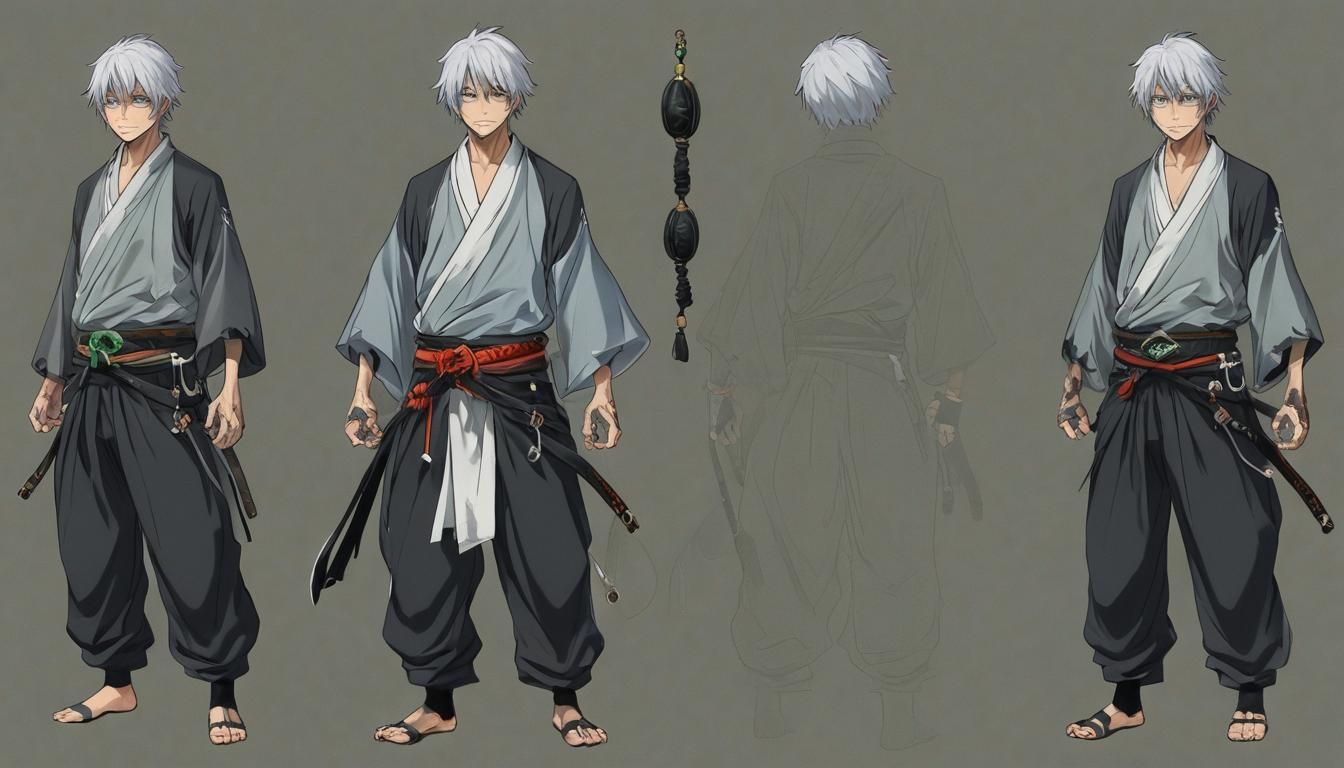 Full color and Full body character concept art of Hajime Mitsunobu, a ...