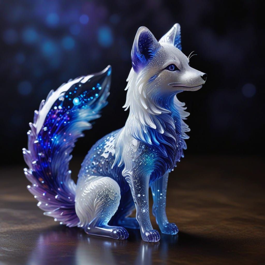 Blue glass Fox - Ethereal Glass Fox with Aurora Accents