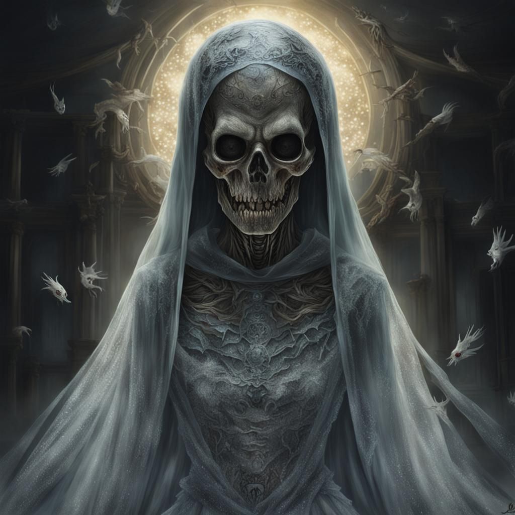 Hyperrealistic concept art of an evil entity wearing a beautiful ...