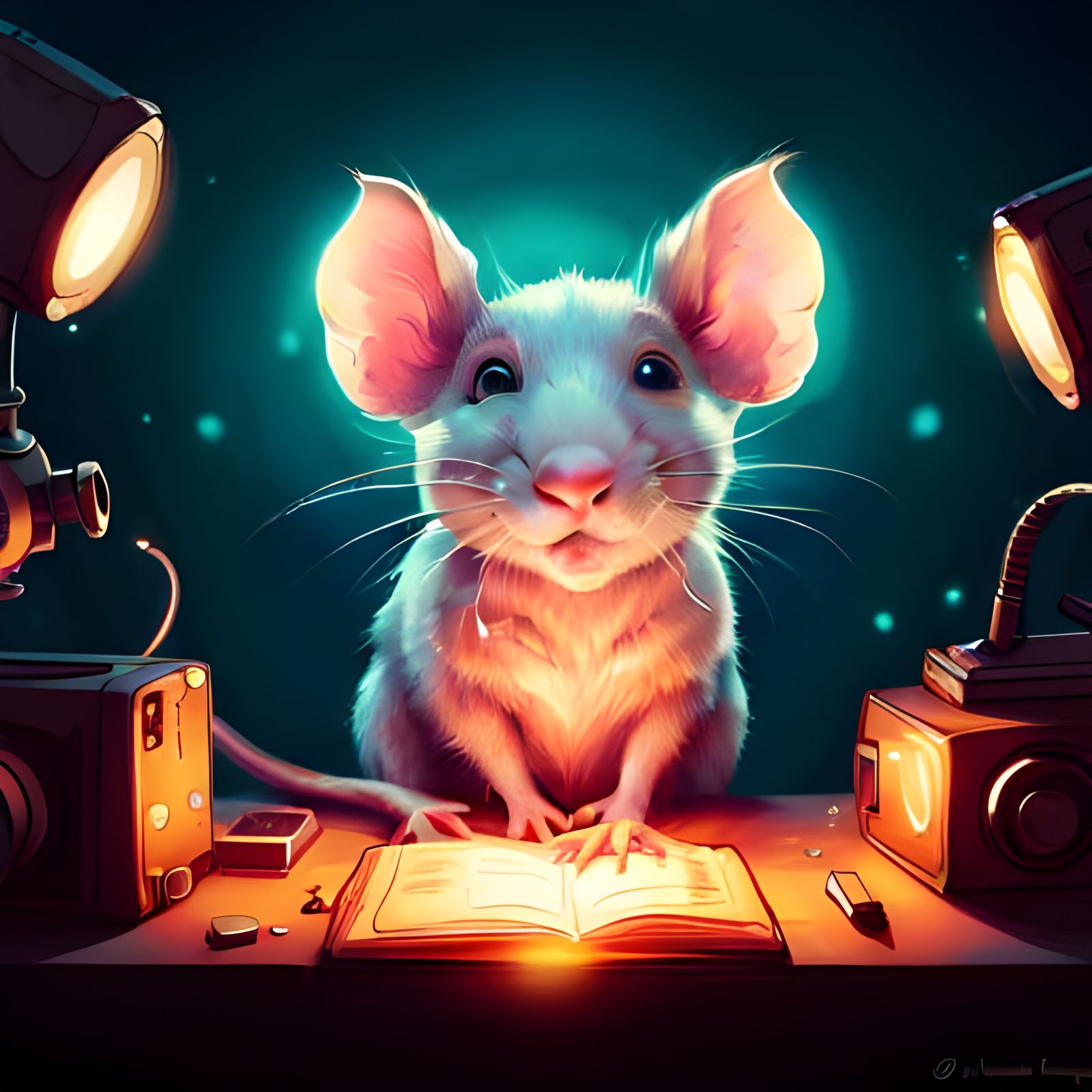 cute adorable rat looking at screen with large innocent eyes, smiling ...