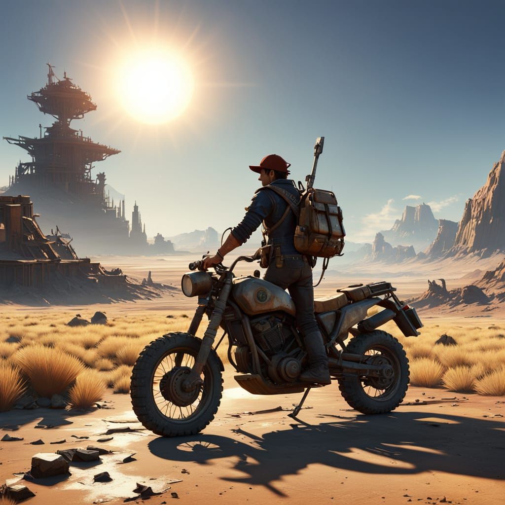 Cyberpunk Mario in a Post-Apocalyptic Wasteland La... - AI Art