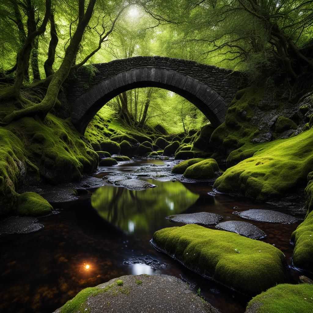 sparkling fireflies all around The medieval Fairy Bridge af Fas No ...