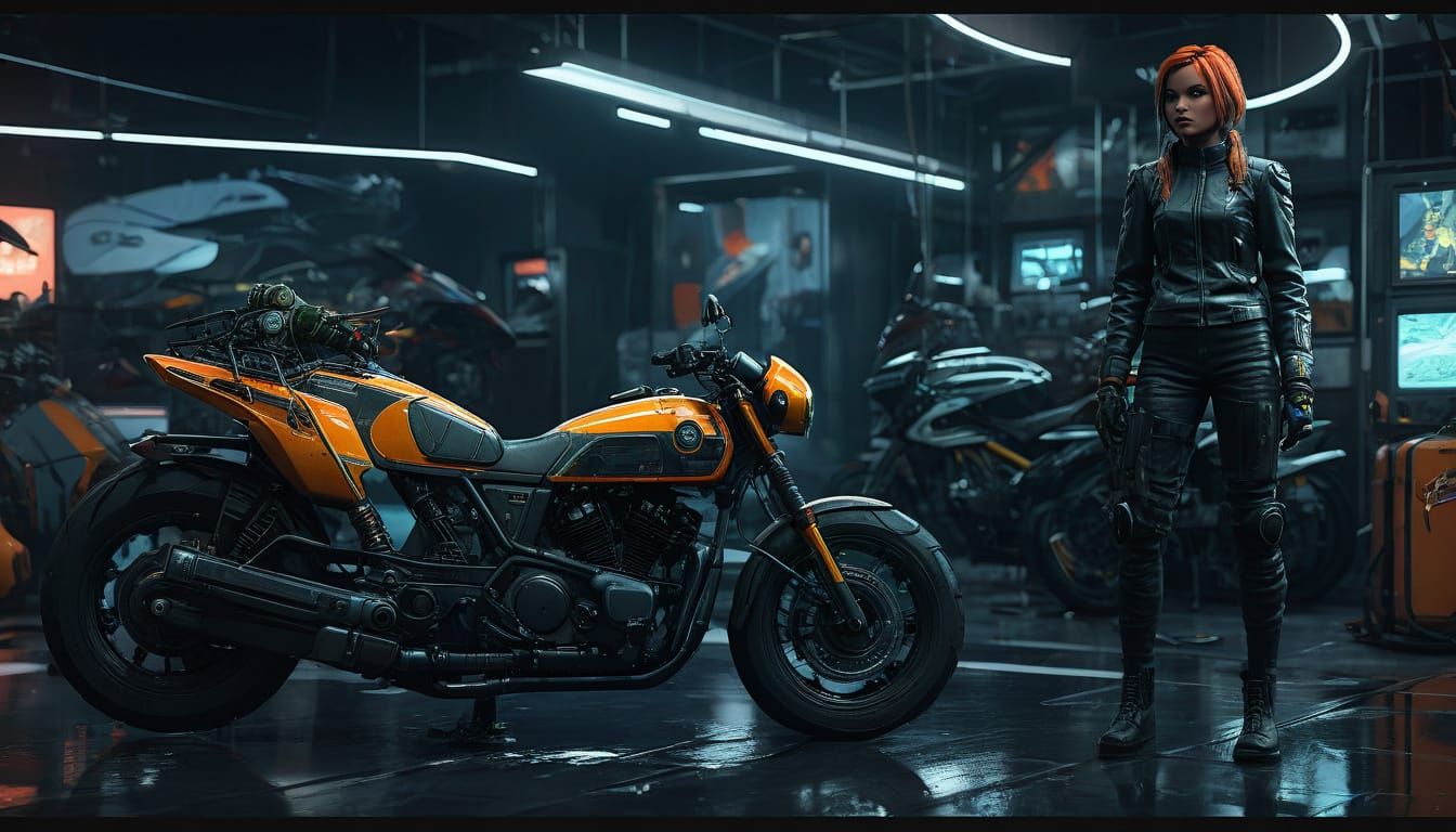 girl and motorcycles - Rebellious Biker Goddess in High-Octa...