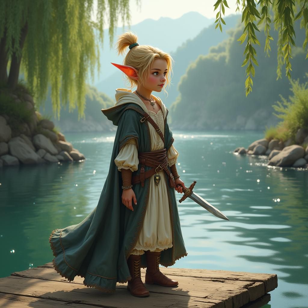 Dnd-style. A beautiful female halfling in her twenties with grown up ...