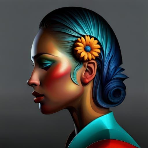 stylized human face in profile, flower, in cubism. - AI Generated ...